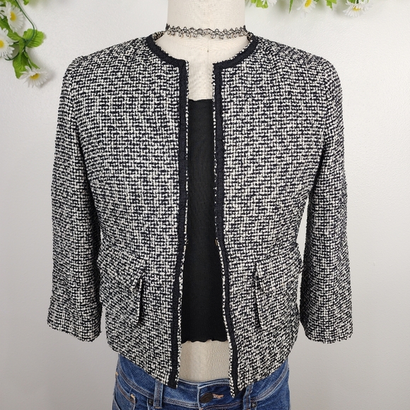 Express | Jackets & Coats | Express Blazer Black White Tweed Cropped ...